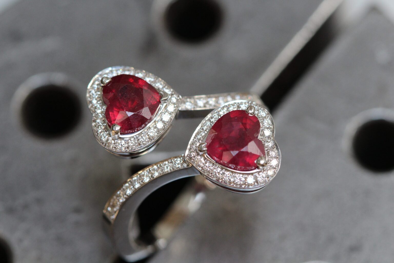 Crossover Double Heart Ruby Ring | Jewellery By Spektor